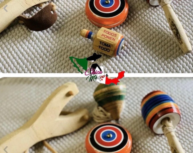 Mexican Classic Toys Set Trompo Toma Todo Balero Resortera Wood Yo Yo ...