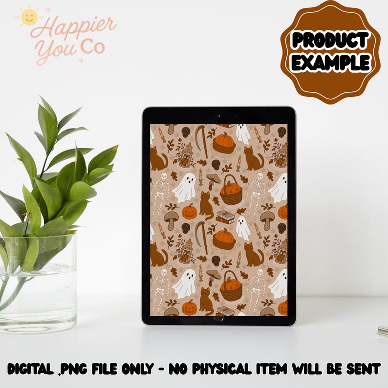 Cottagecore Halloween Pattern, Spooky Ghosts, Pumpkins (PNG Digital ...