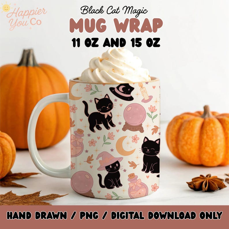 Black Cat Magic Mug Wrap, Halloween Witchcore (PNG Digital Download) - Etsy