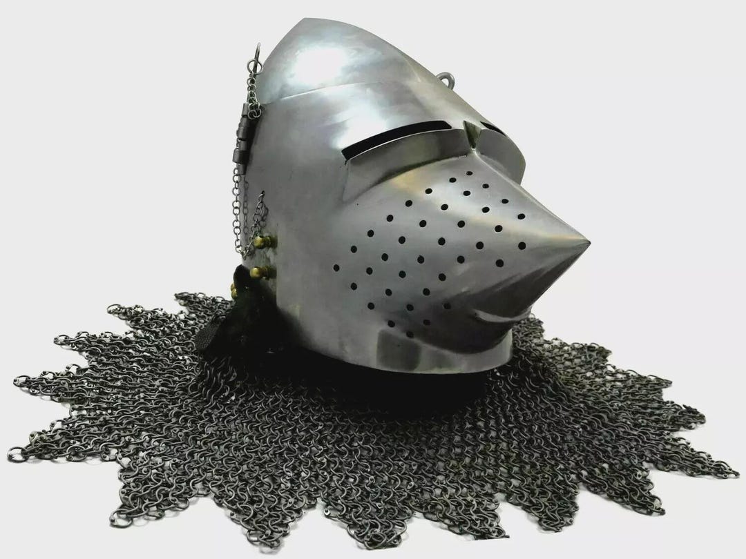 Medieval Hounskull Bascinet Helmet With Chainmail – 18 Gauge Steel ...