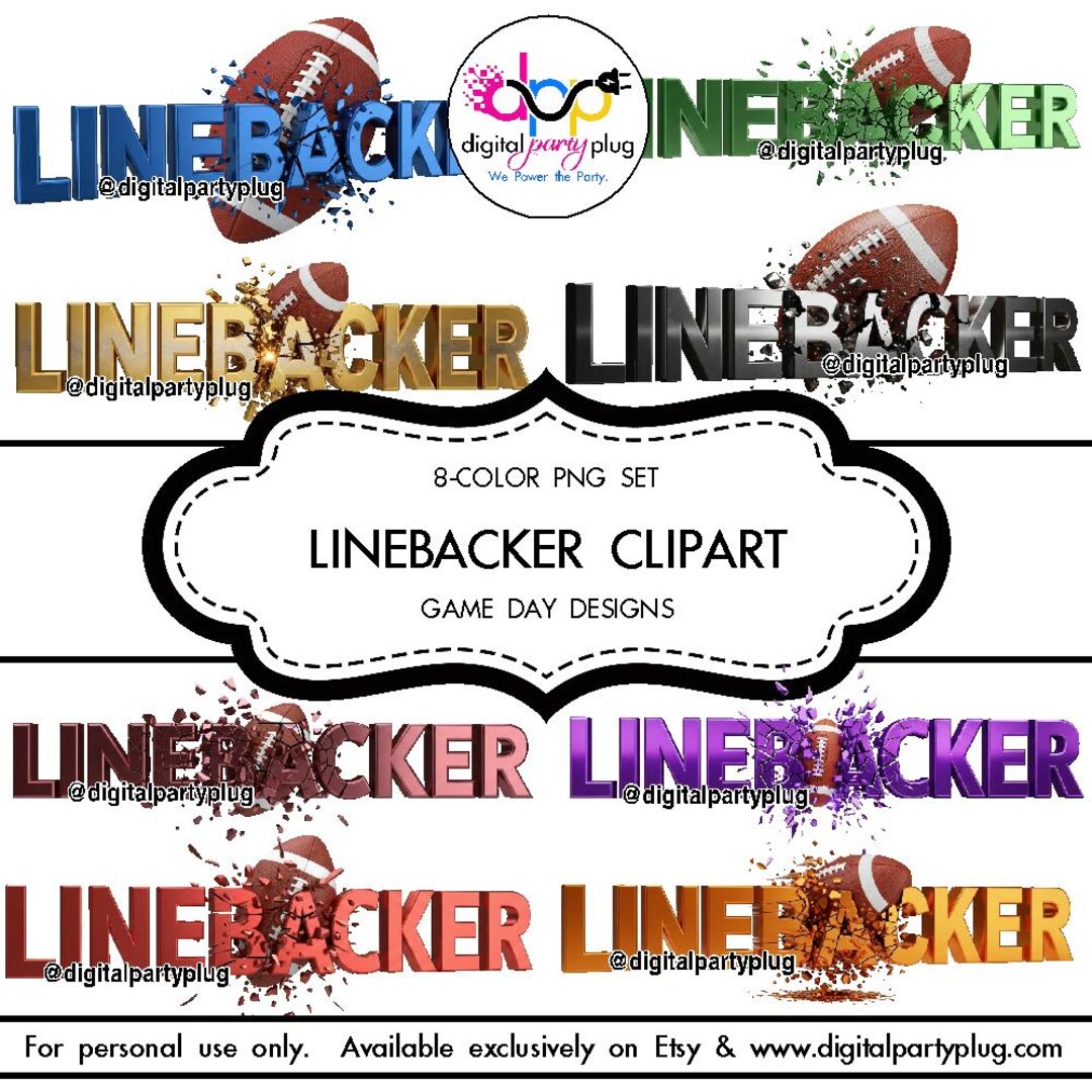 Linebacker Football Clipart | 8 Color PNG Set | Game Day Designs - Etsy
