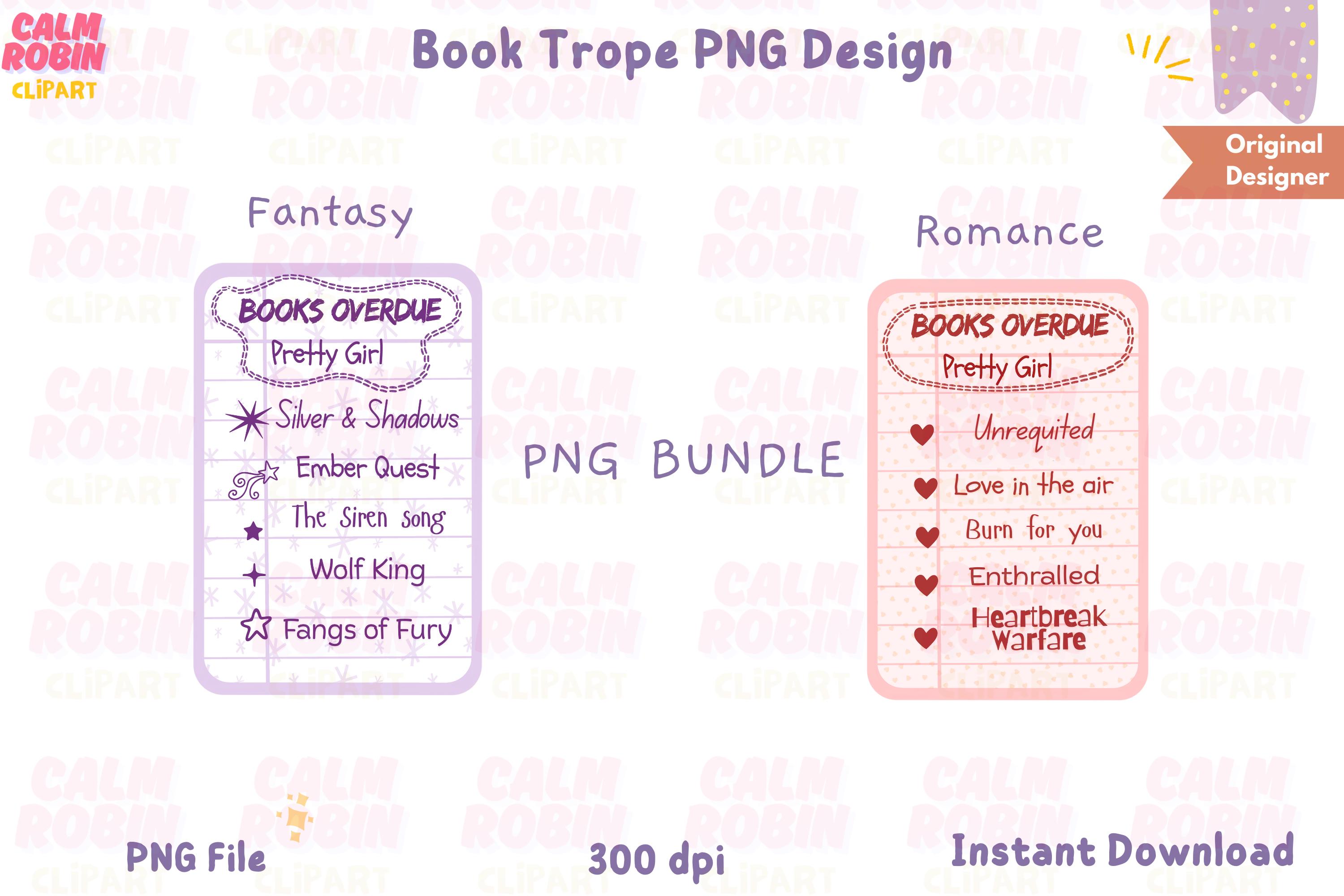 Library Card PNG Bundle: Book Genres Trope Digital Sticker Clipart ...