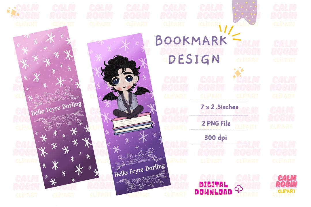 Fantasy Bookmarks: Chibi Bat Boy, Floral Design (PNG Digital Download ...