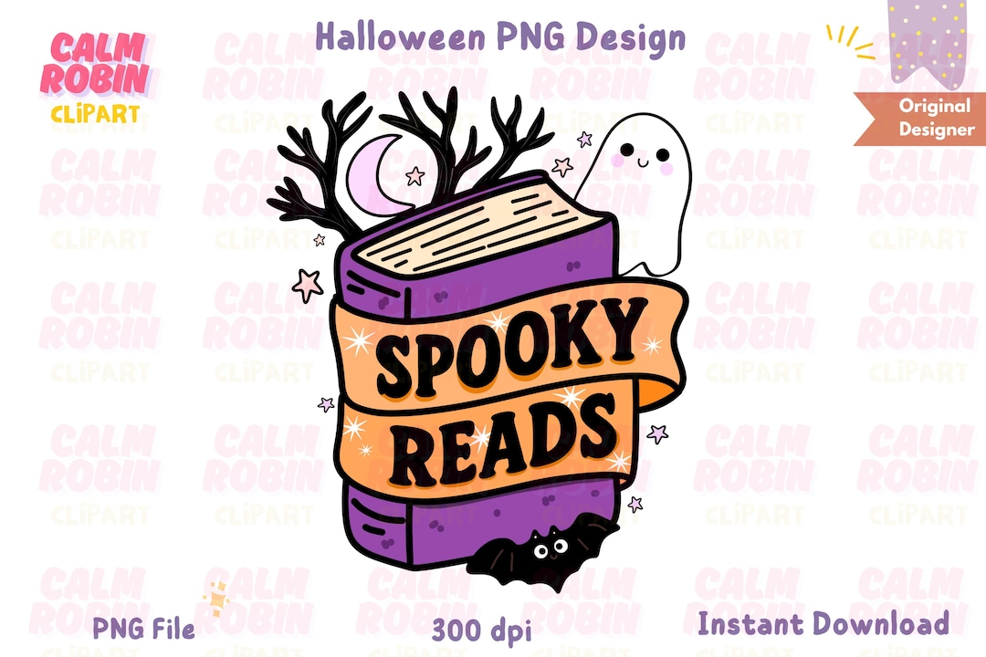 Spooky Reads PNG: Halloween Book Clipart, Ghost, Bat (digital Download ...
