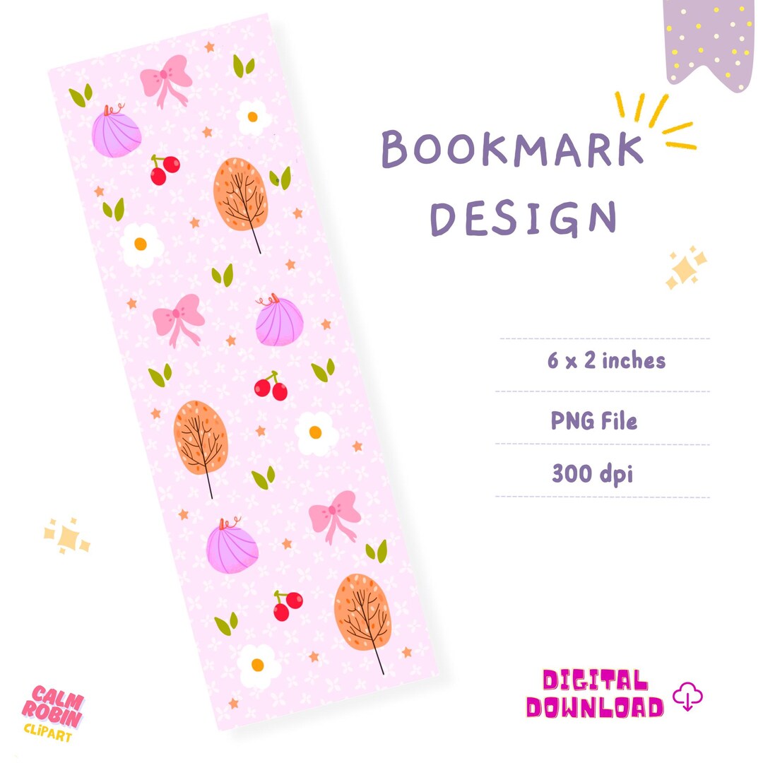 Pastel Fall Bookmark – Bows, Cherries, Pumpkins (PNG Digital Download ...