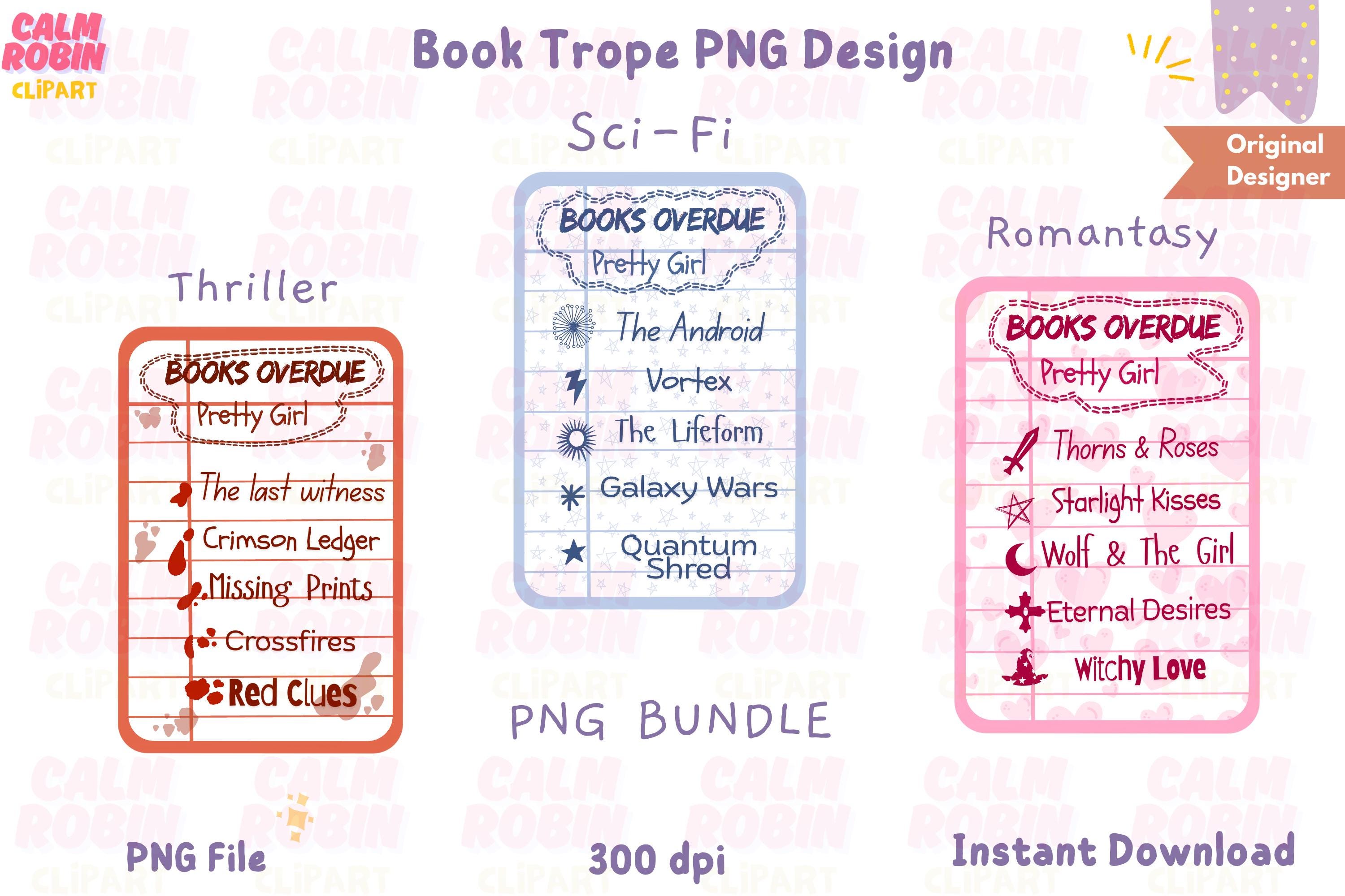 Library Card PNG Bundle: Book Genres Trope Digital Sticker Clipart ...