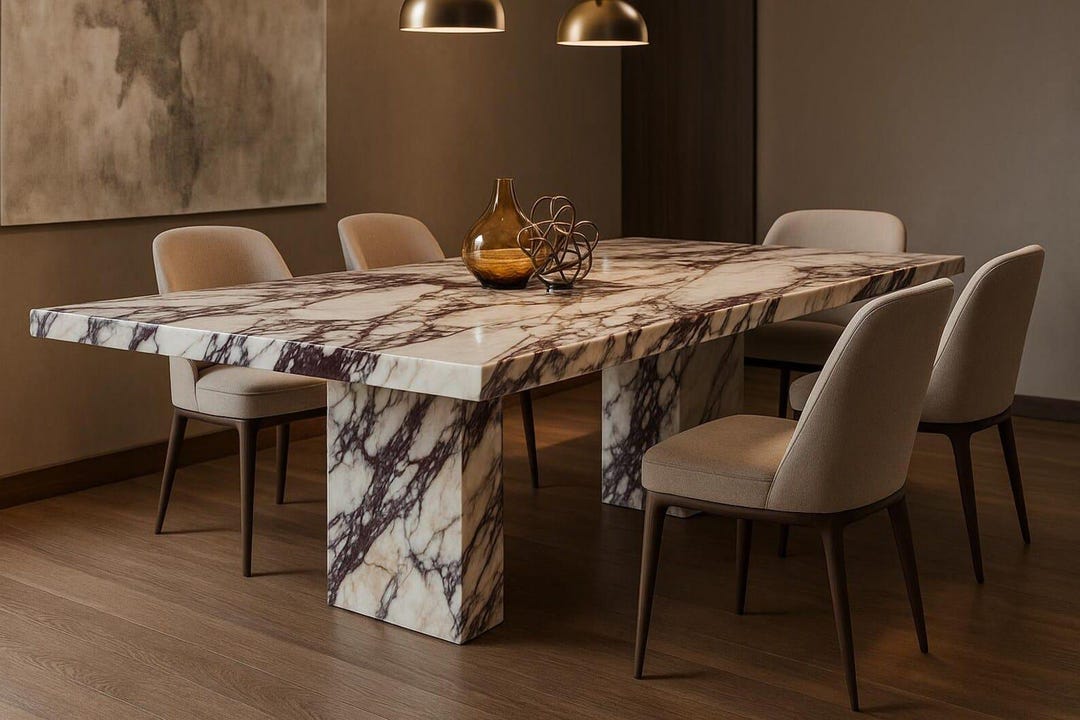 Luxury Calacatta Viola Marble Dining Table: Modern Rectangular Stone ...