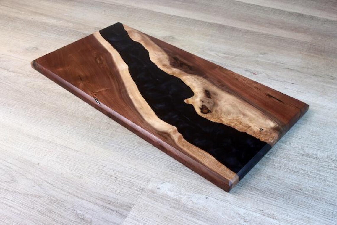 Black Epoxy and Wood Serving Tray – Handmade Resin River Tray With ...