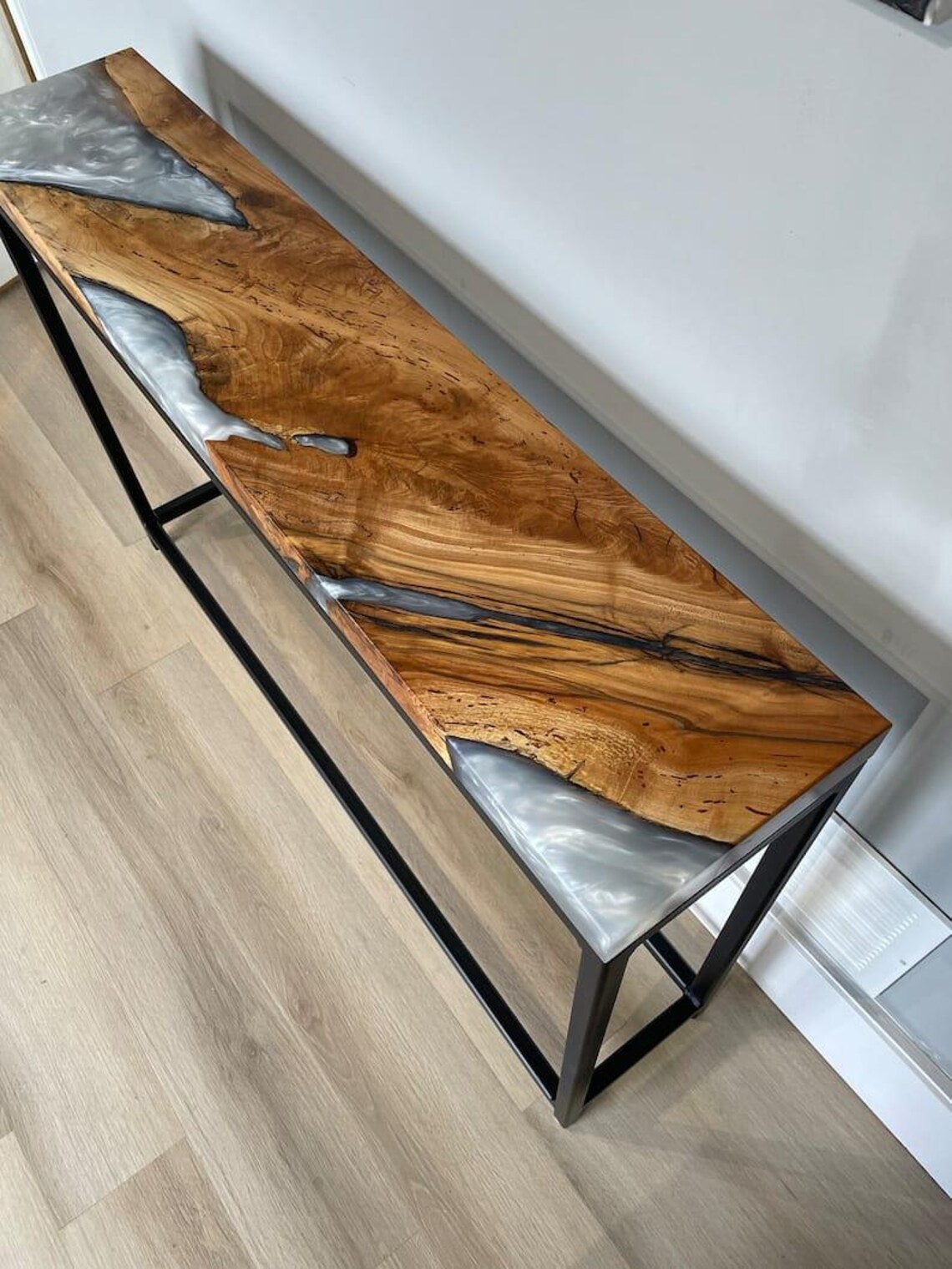 Silver Resin Console Table: Handmade Acacia Wood Entryway Furniture - Etsy