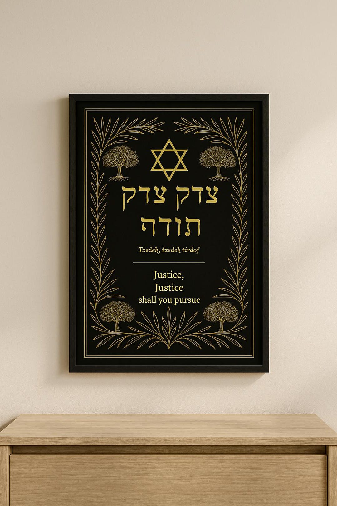Premium Jewish Wall Art – Framed Tzedek Justice Fine Art Print | Gold ...