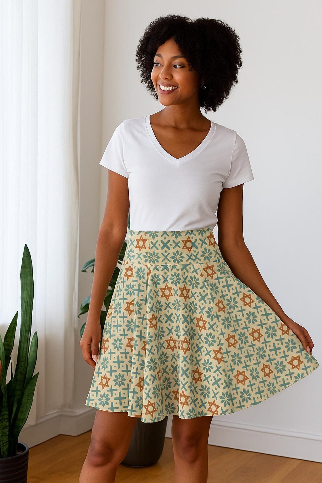 Jewish Skirt Star of David Geometric Print Hebrew Inspired Clothing ...