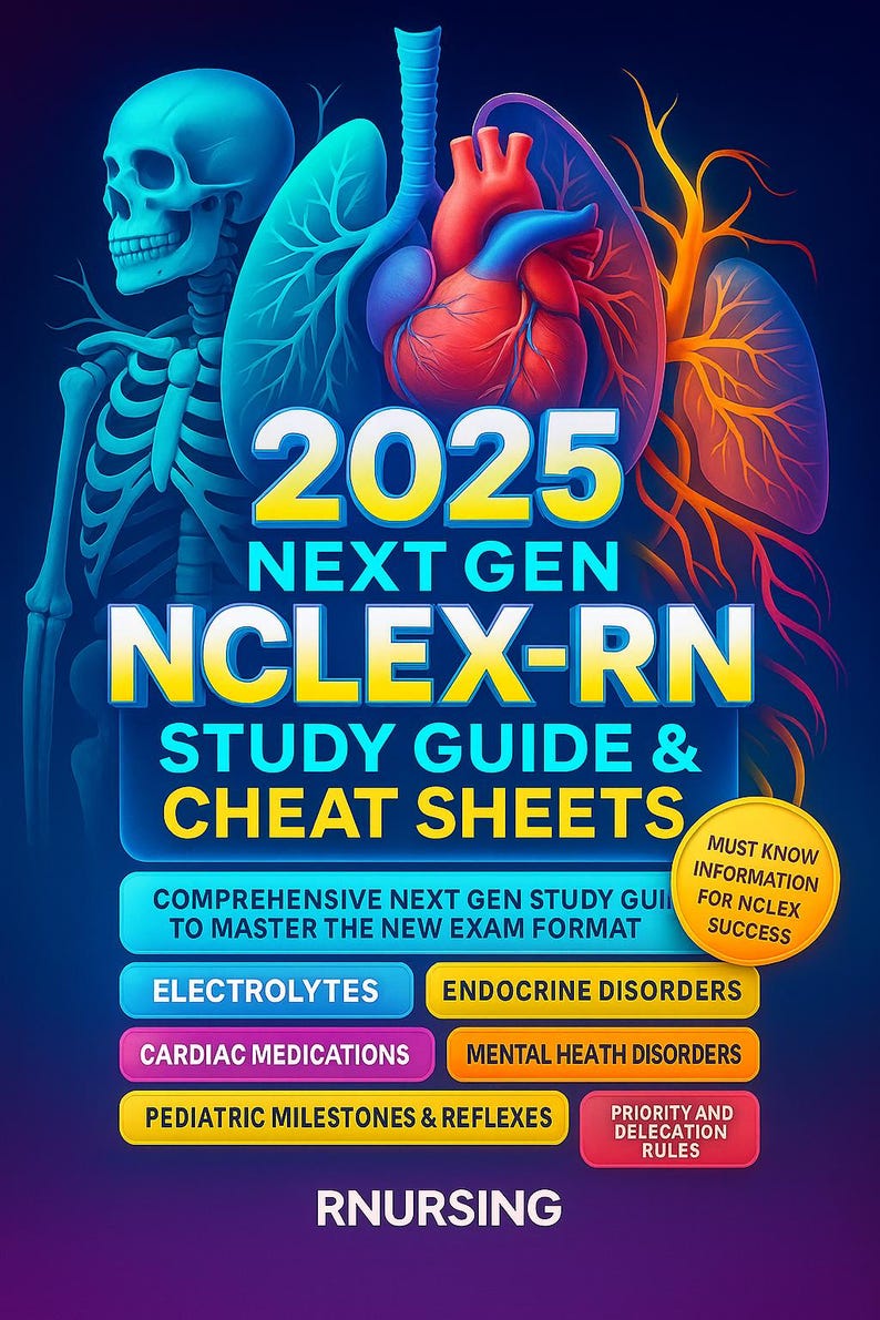 2025 Next Gen NCLEX-RN Study Guide & Cheat Sheets Must-know for Nursing ...