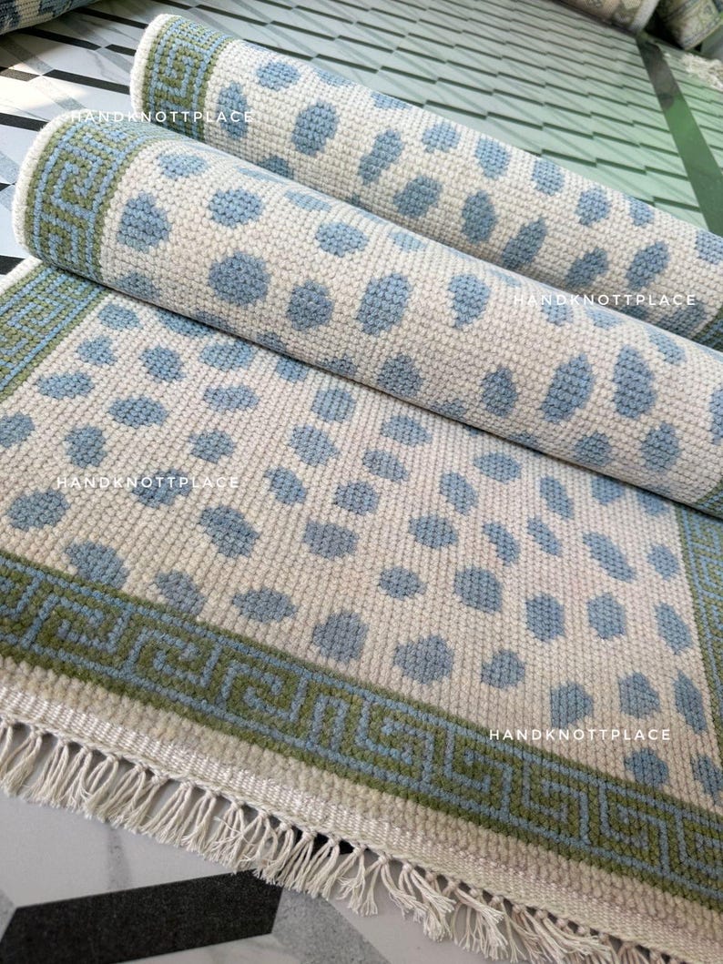 Blue & Ivory Modern Oushak Runner Rug Knotted Runner 2x7/3x10 Minimal ...