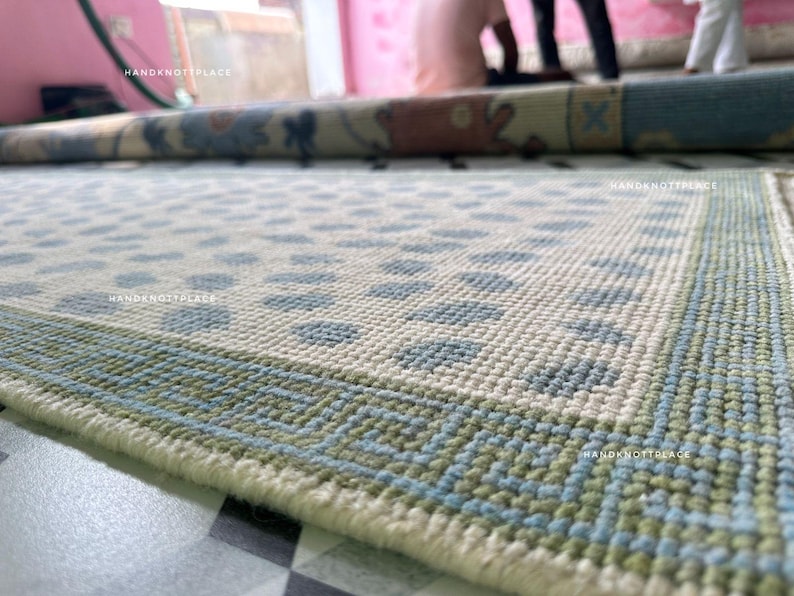 Blue & Ivory Modern Oushak Runner Rug Knotted Runner 2x7/3x10 Minimal ...