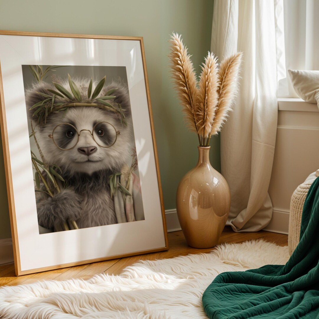 Panda Nursery Art Print: Bamboo Crown, Scholarly Panda (digital ...