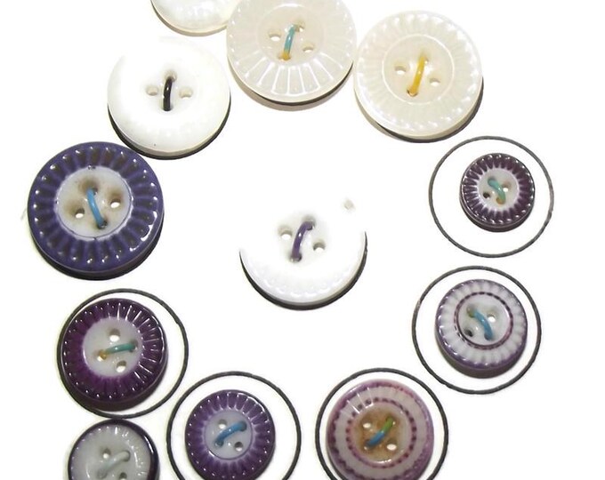 Antique Buttons ~ 12 Purple & White Variety of China Buttons Primitive ...