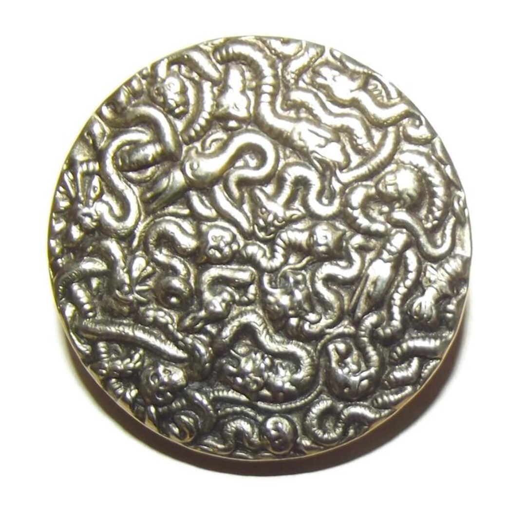 Antique Button ~ Large Metal Button "monster Headed Snakes" Seps - Etsy