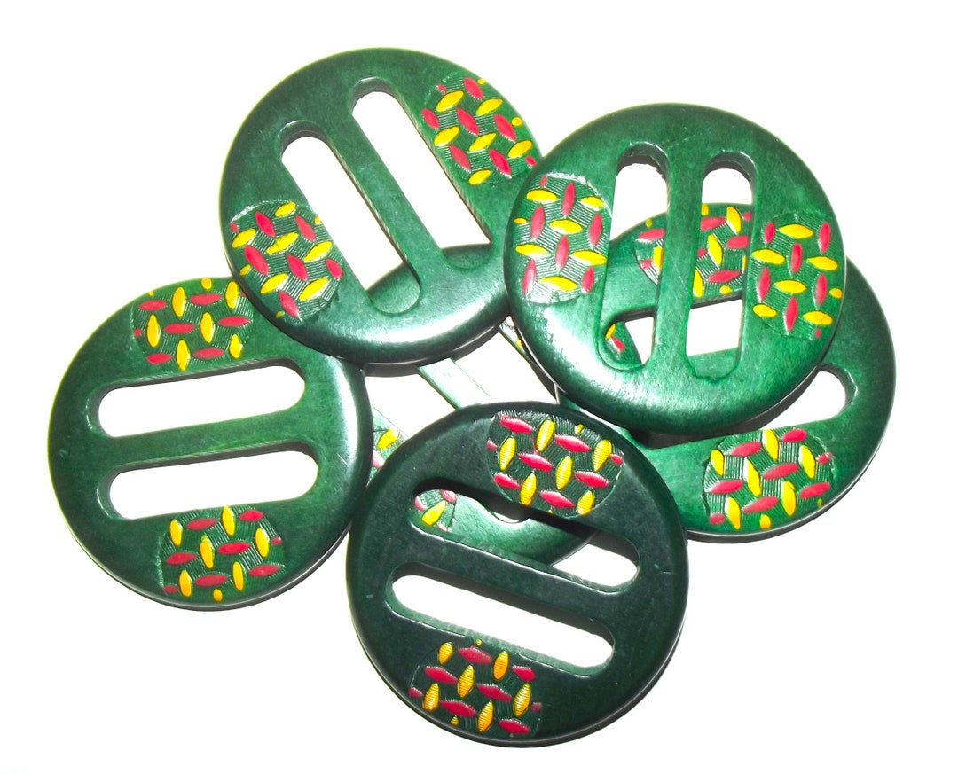 Set of 6 Vintage Buckles New Old Stock Colorful 1930's Era Wood Buckles ...