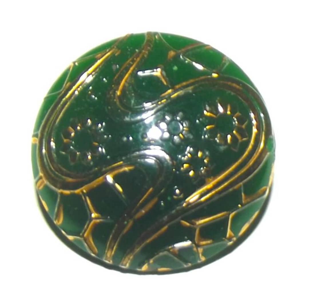Antique Button Victorian Green Glass With Art Nouveau Design - Etsy