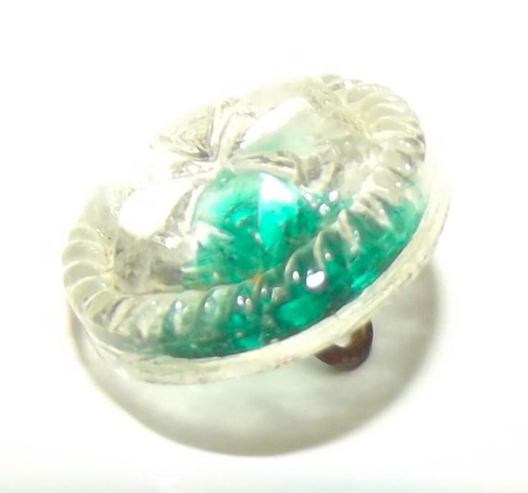 Antique Button ~ Glass Radiant Button W/green Glass Drop of Color - Etsy