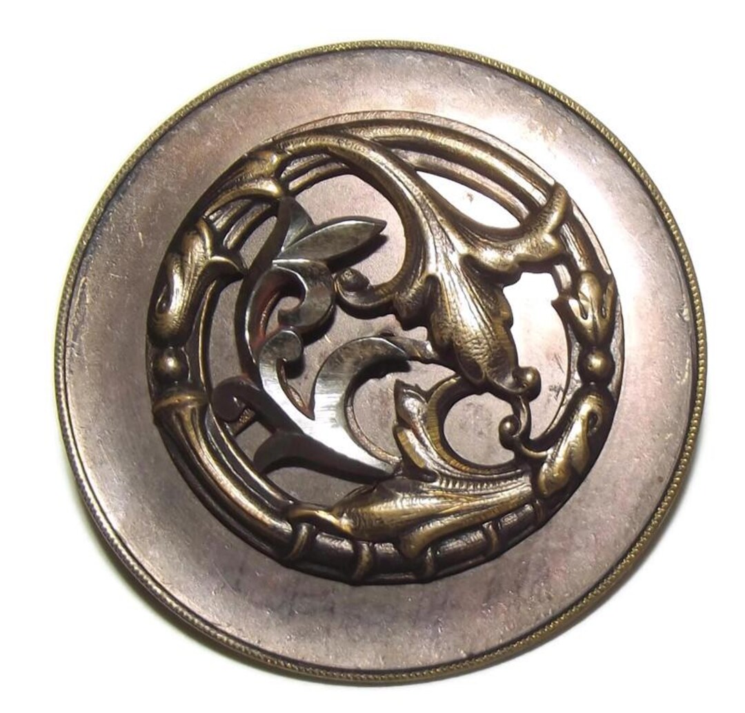 Antique Button ~ X-large Metal Button Floral & Cut Steel Embellishment ...