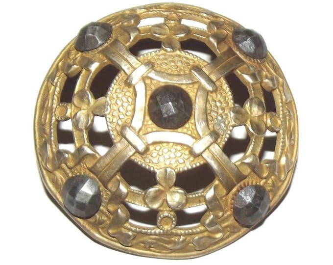 Antique Button ~ Large Metal Button W/faceted Cut Steel Embellishment ...