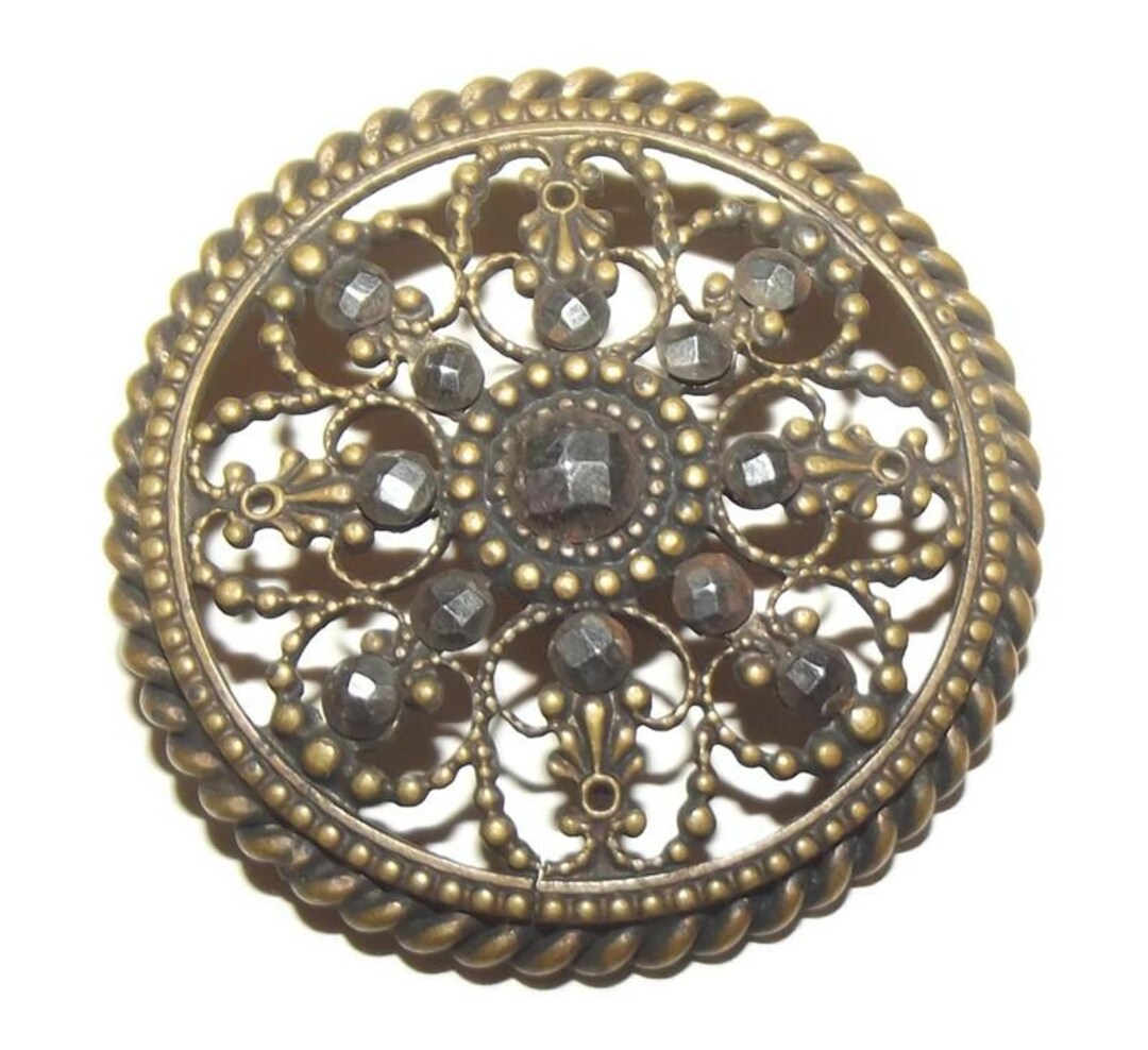 Antique Button Stunning Large Metal Button W/ Faceted Cut Steel ...