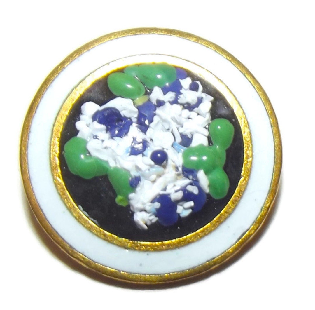 Antique French 1920's Enamel Metal Button With Encrusted Enamel Beads ...