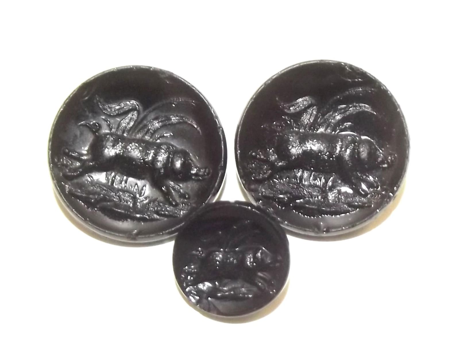 Antique Buttons ~ 3 Black Glass Buttons Deknatel Pat. Dec 23 1880 Back ...