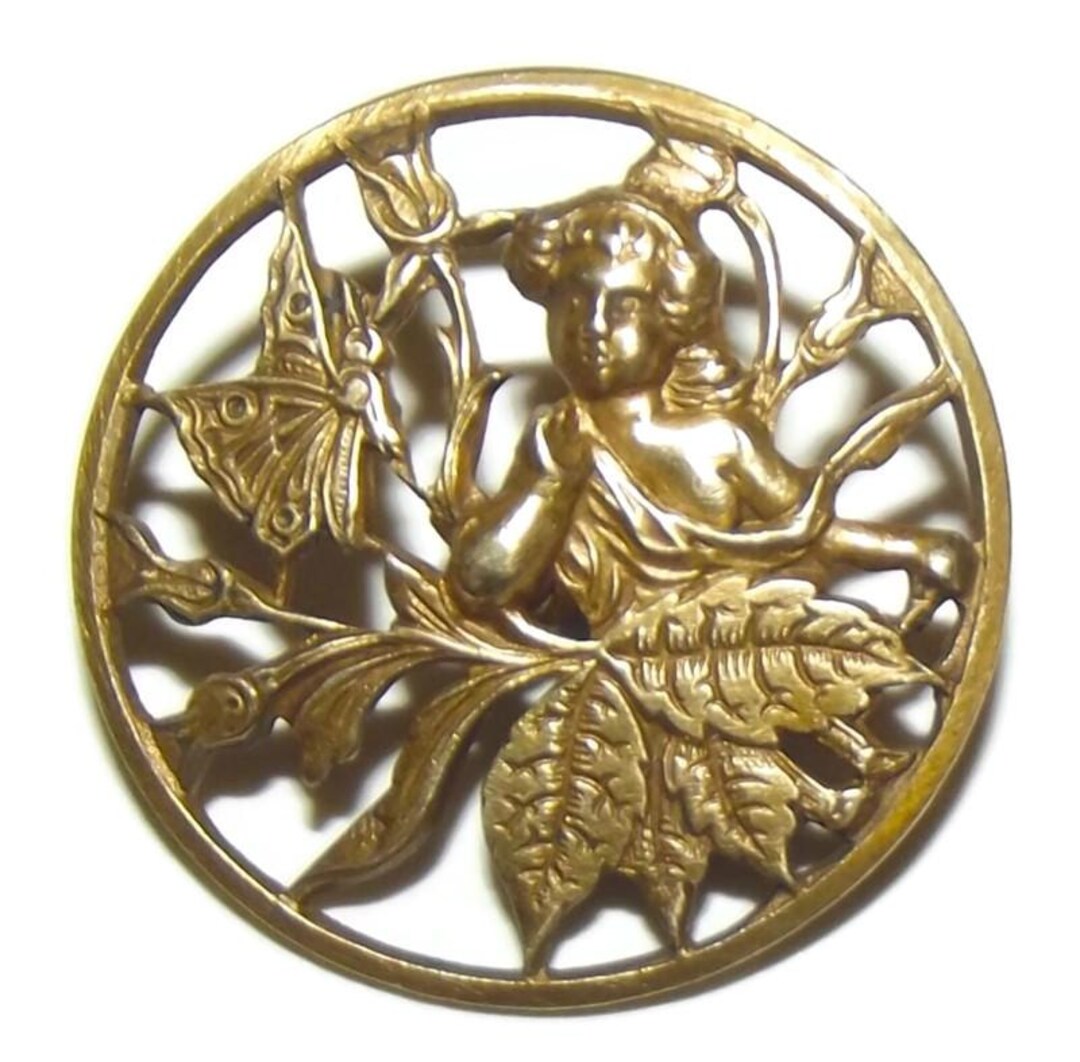 Antique Button Victorian Open Work Metal Picture Button Cupid in a Tree ...