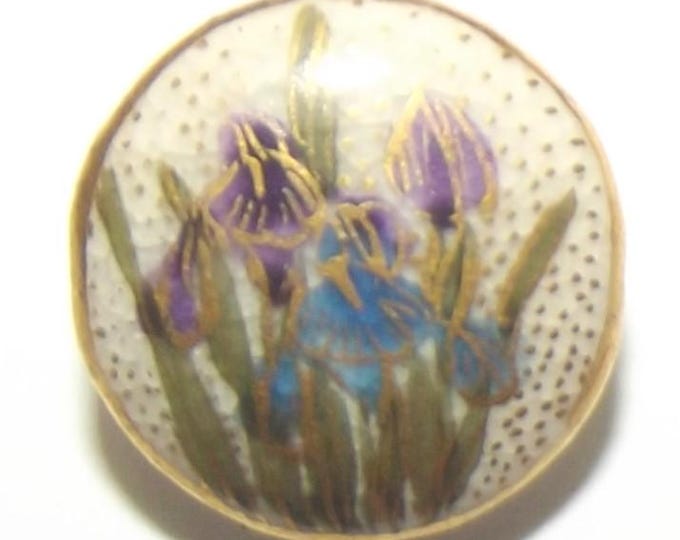 Antique Satsuma Button Gold Encrusted With Gorgeous Iris Flowers - Etsy