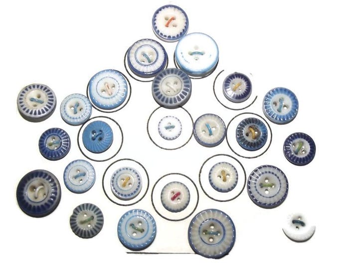 Antique Buttons ~ 25 Blue & White Variety of China Buttons Primitive ...