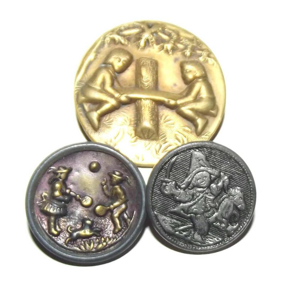 Antique Buttons Metal Picture Buttons Children's Story Buttons Teeter ...