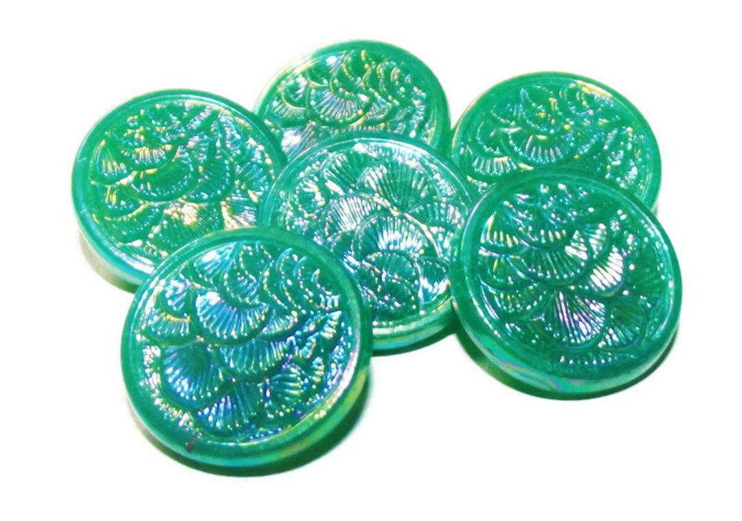 Vintage Buttons 6 Green Czech Glass Buttons W/ Colorful - Etsy