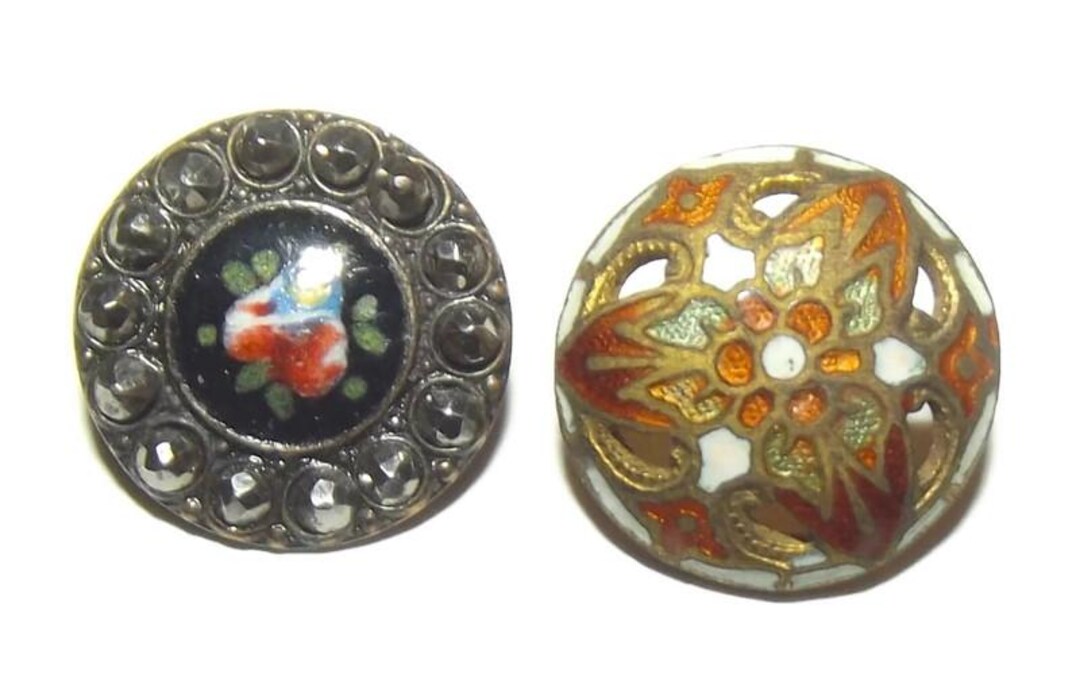 2 Antique Enamel Buttons Small Size - Etsy