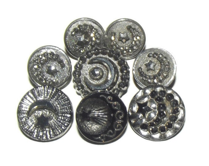 Antique Buttons ~ Victorian Black Glass Moon and Star Celestial Buttons ...