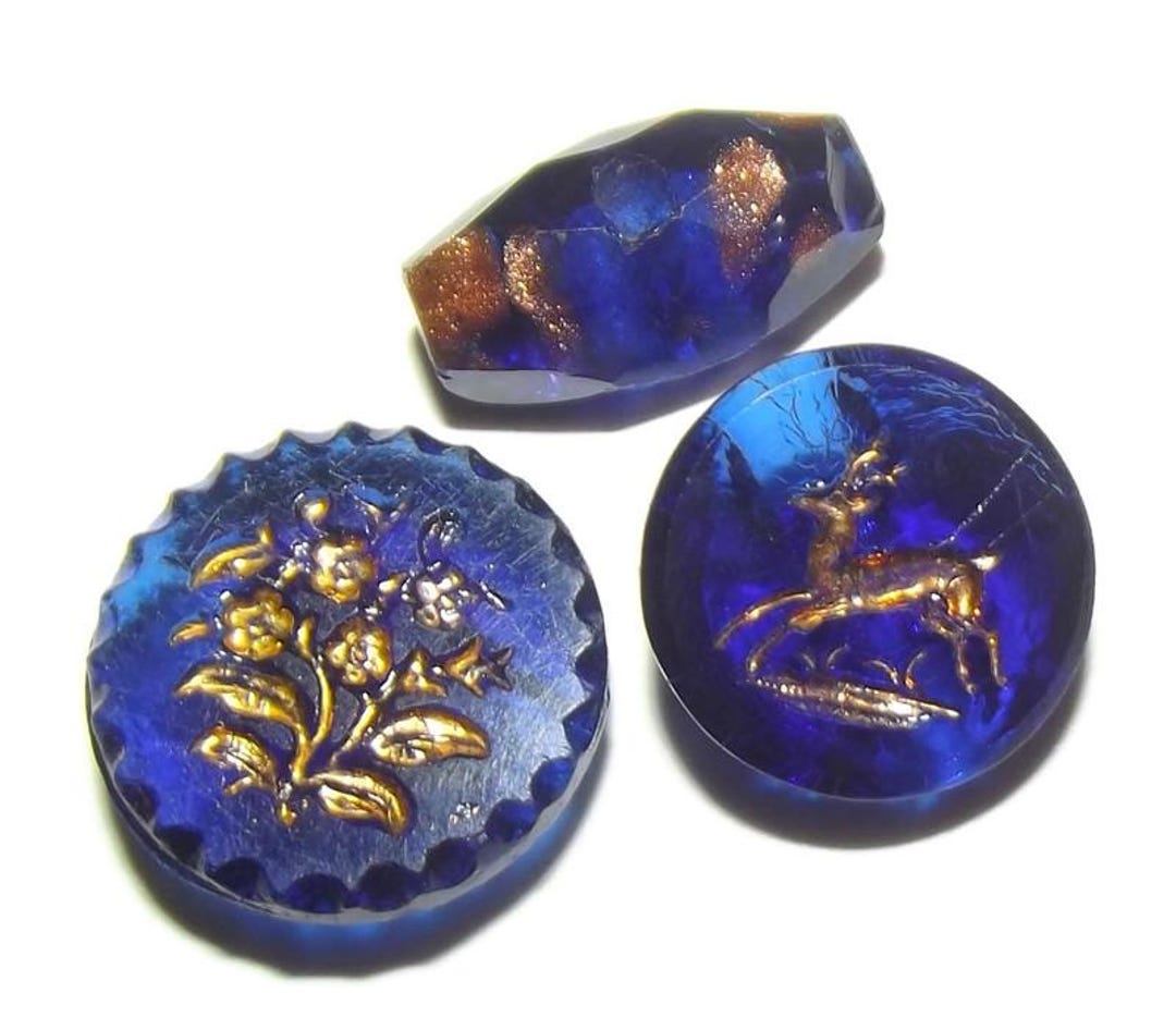 Antique Cobalt Blue Glass Buttons W/ Gold Luster - Etsy