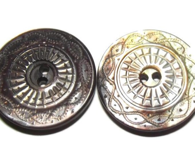 Antique Buttons ~ Lovely Carved & Etched Abalone Pearl Buttons 7/8" - Etsy