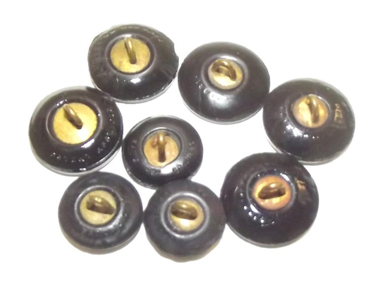 Antique Buttons ~ 8 Black Glass Buttons Deknatel Pat. Dec 23 1880 Back ...