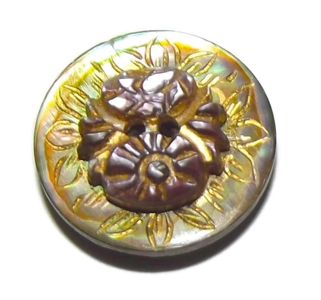 Antique Button Victorian Etched Pearl Button Compound Construction ...
