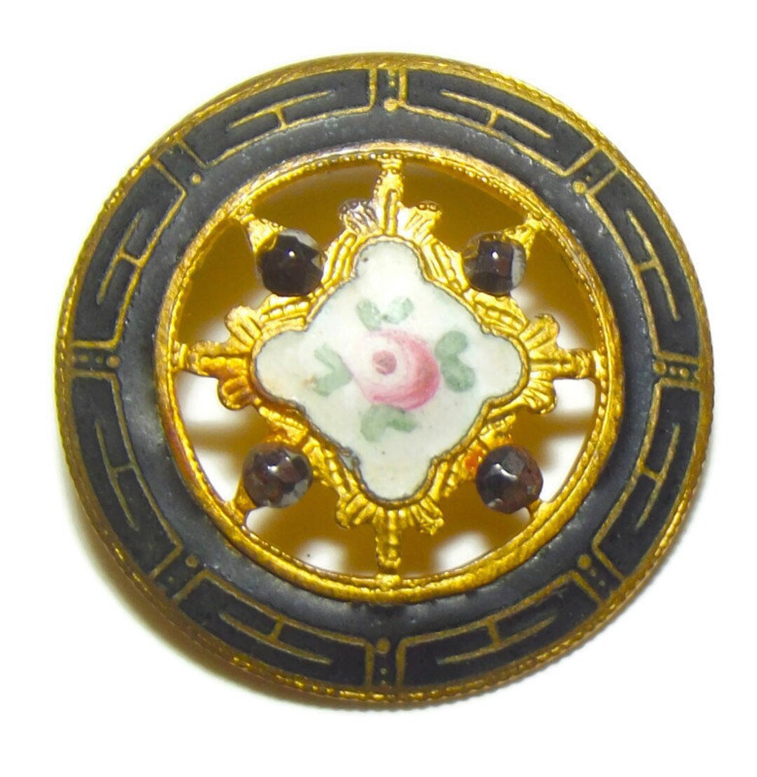 Antique Enamel Metal Button Open Design Black Border and Cut Steel ...