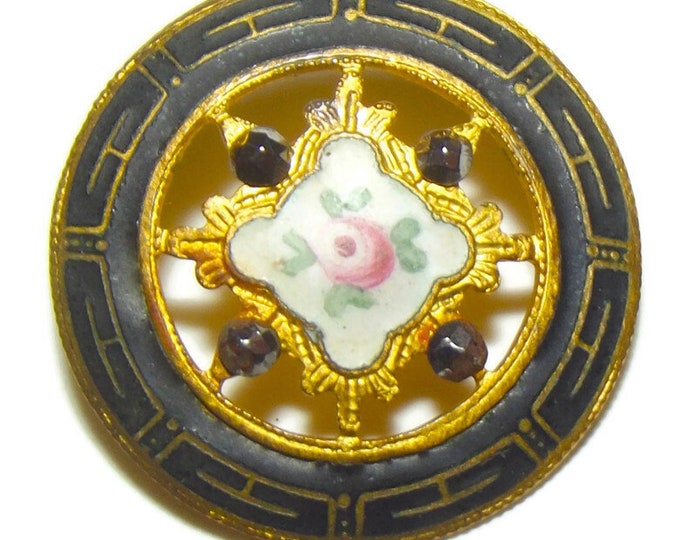 Antique Enamel Metal Button Open Design Black Border and Cut Steel ...
