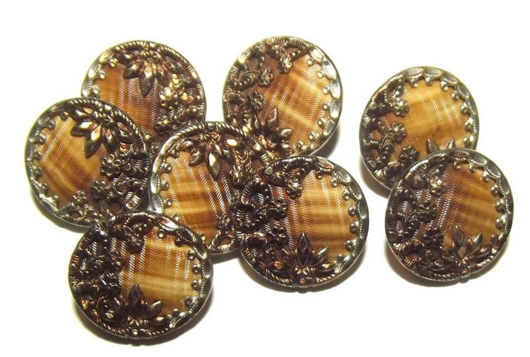 Antique Buttons ~ Set of 8 Pretty Small Metal Buttons W/ Celluloid ...
