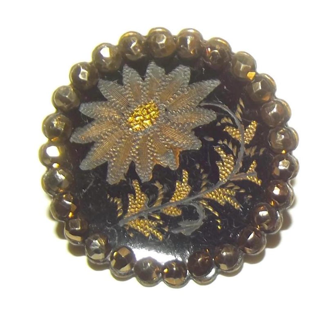 Antique Button ~ Tole Painted Metal Button Floral Design With Cut Steel ...