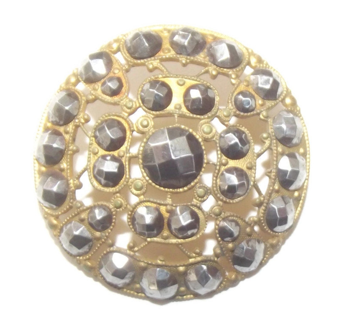 Antique Button Stunning Large Metal Button W/ Faceted Cut Steel ...