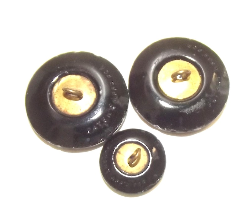Antique Buttons ~ 3 Black Glass Buttons Deknatel Pat. Dec 23 1880 Back ...