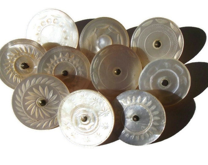 Antique Colonial Pearl Buttons Carved & Etched Pearl W/ Pin Shanks Lot ...