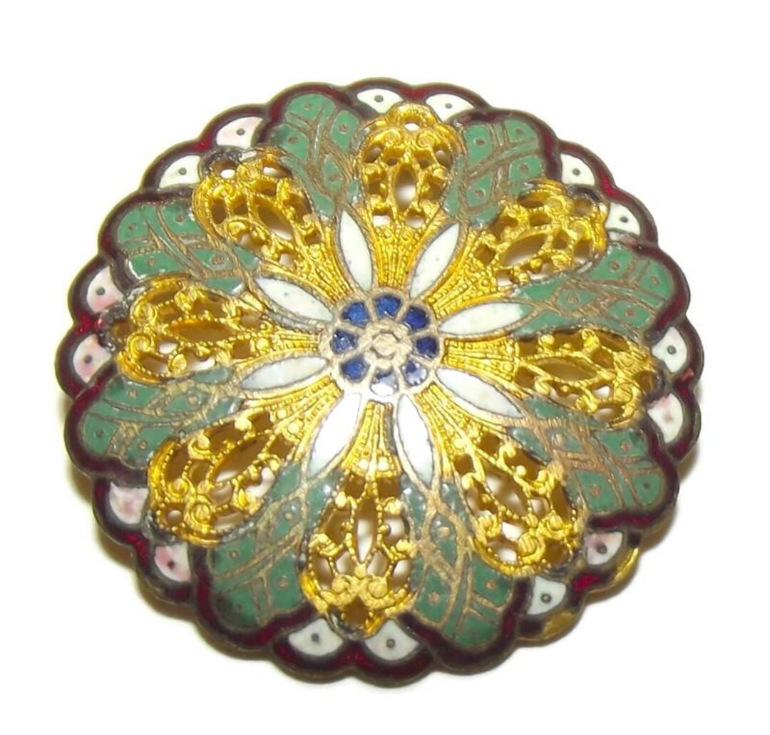 Antique Button Enamel Metal Button Lacy Open Work & Scalloped Border - Etsy