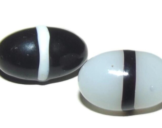 Antique Buttons ~ 2 Oval Shaped Glass Charm String Buttons White ...