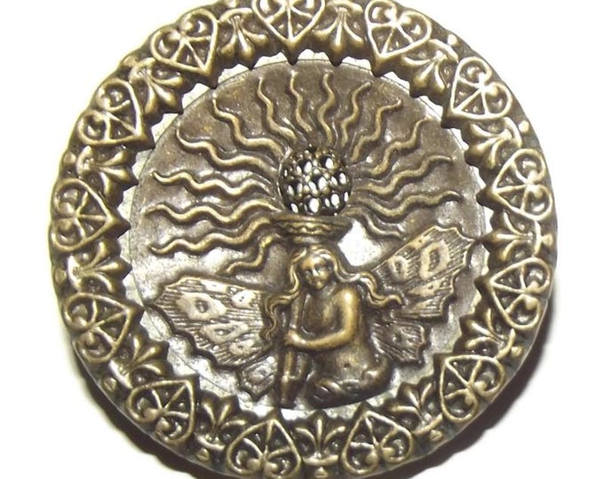 Large Antique Metal Button "fire Fairy" Gorgeous Button With Twinkle ...
